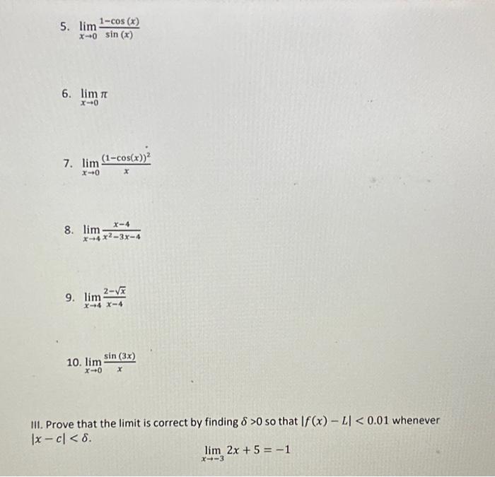 Limits. Show Work With Explanations | Chegg.com