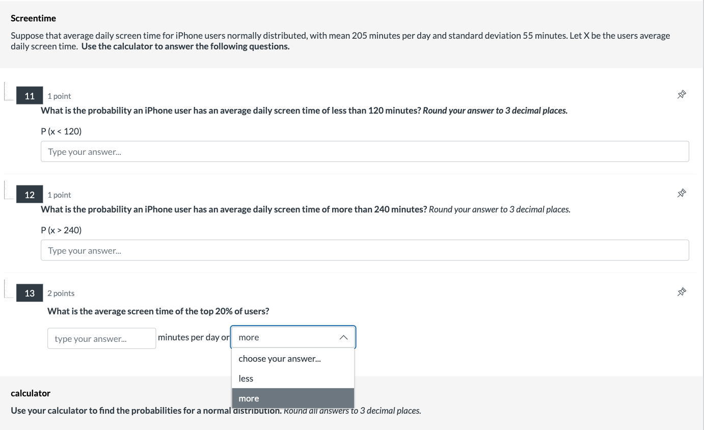 Solved Screentime (Lesson 14-17)Suppose that average daily | Chegg.com