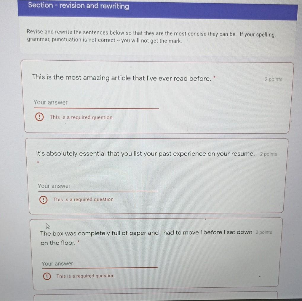 Section - revision and rewriting Revise and rewrite | Chegg.com