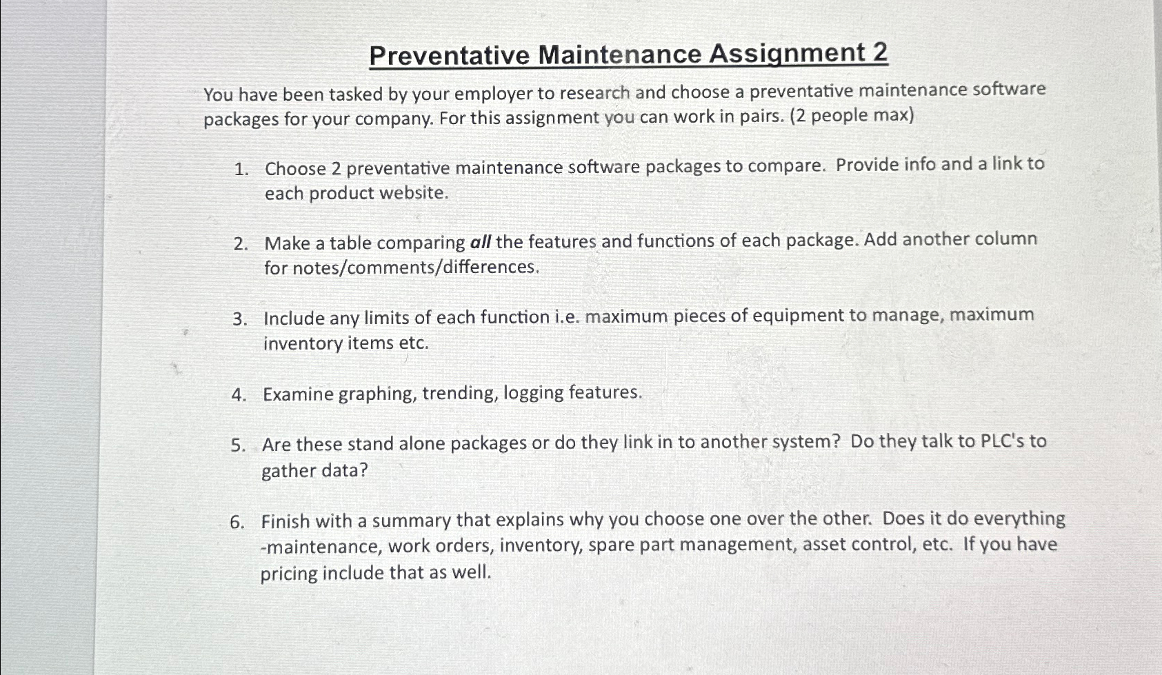 Solved Preventative Maintenance Assignment 2You have been | Chegg.com