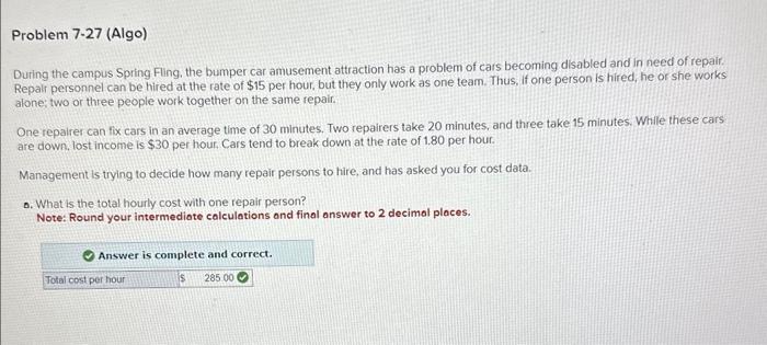 Solved During the campus Spring Fling, the bumper car | Chegg.com