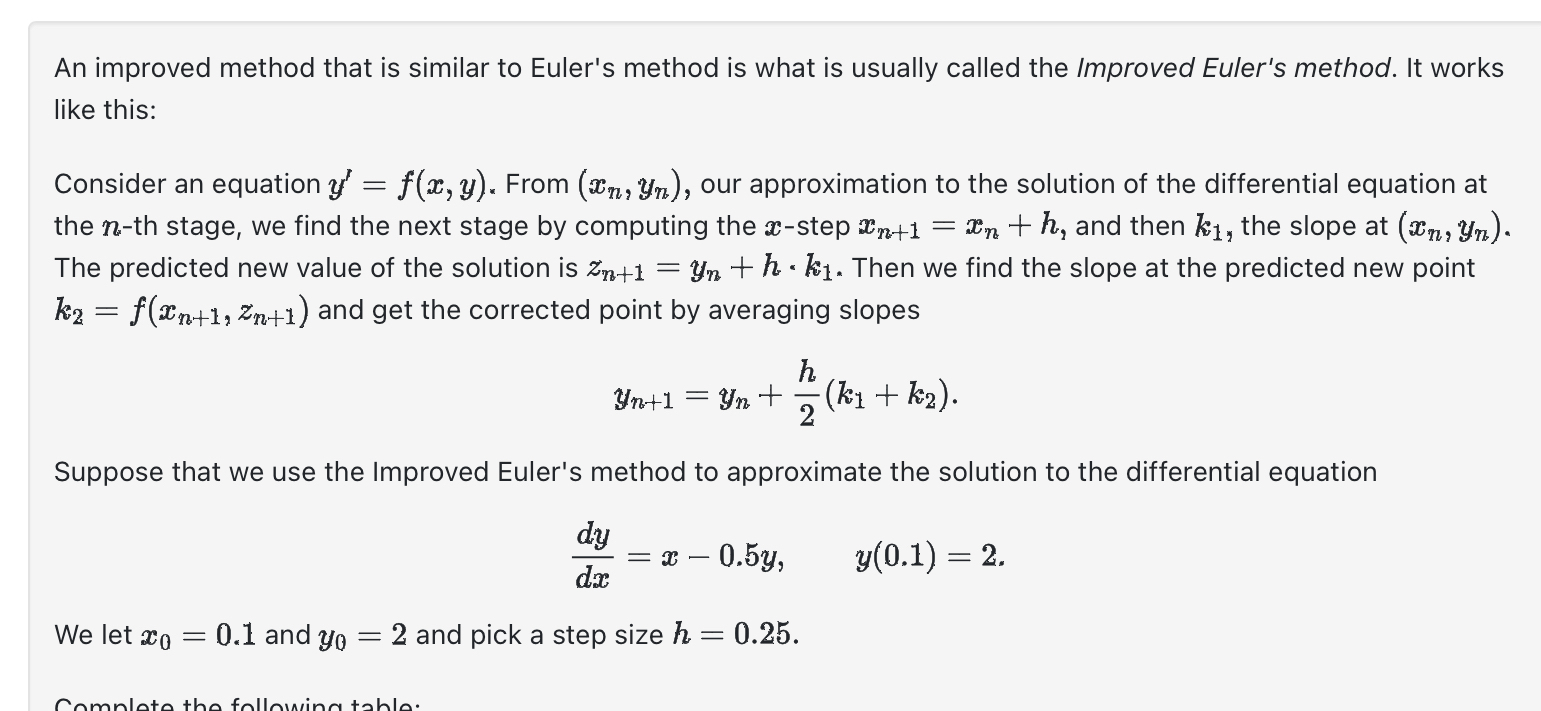 Solved An improved method that is similar to Euler's method | Chegg.com
