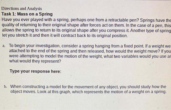 Solved Directions and Analysis Task 1: Mass on a Spring Have | Chegg.com