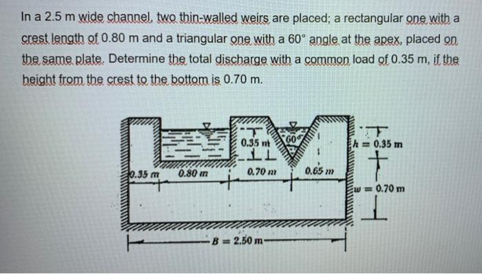 Solved In a 2.5 m wide channel, two thin-walled weirs are | Chegg.com