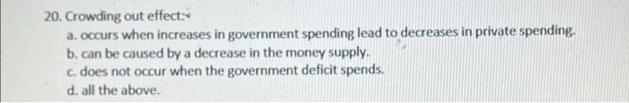 Solved 20. Crowding out effect: a. occurs when increases in | Chegg.com