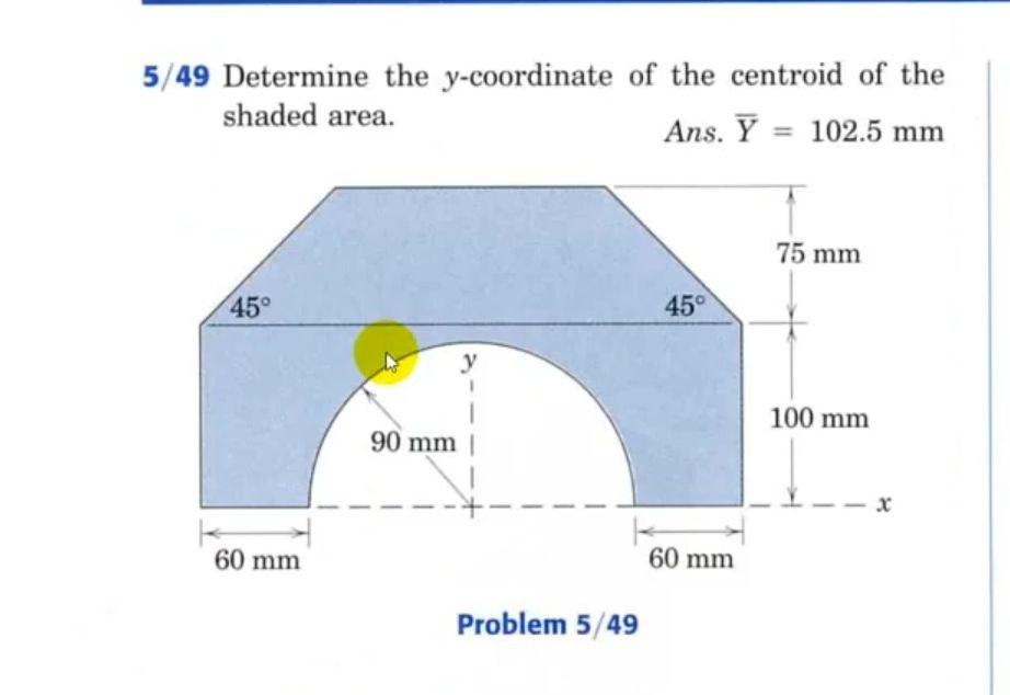 Solved 5/49 Determine the y-coordinate of the centroid of | Chegg.com