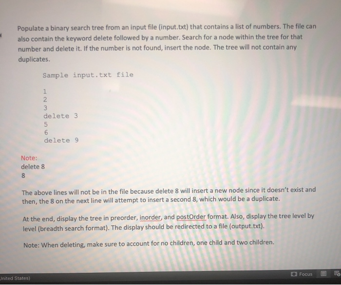 Solved Populate A Binary Search Tree From An Input File 6407