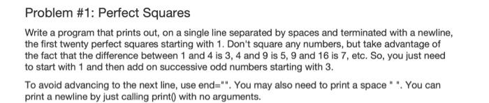 Solved Problem #1: Perfect Squares Write a program that | Chegg.com