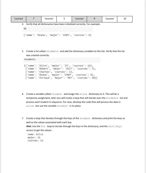 Solved ISM 6644 Assignment 5-Dictionaries TASKS In this | Chegg.com