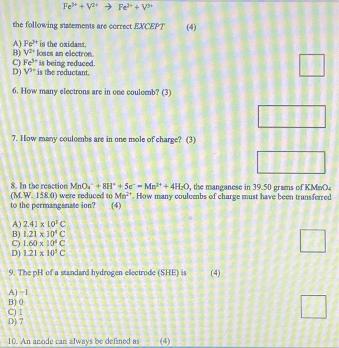 Solved Fe3++V2+→Fe2++V3+ the following statements are | Chegg.com