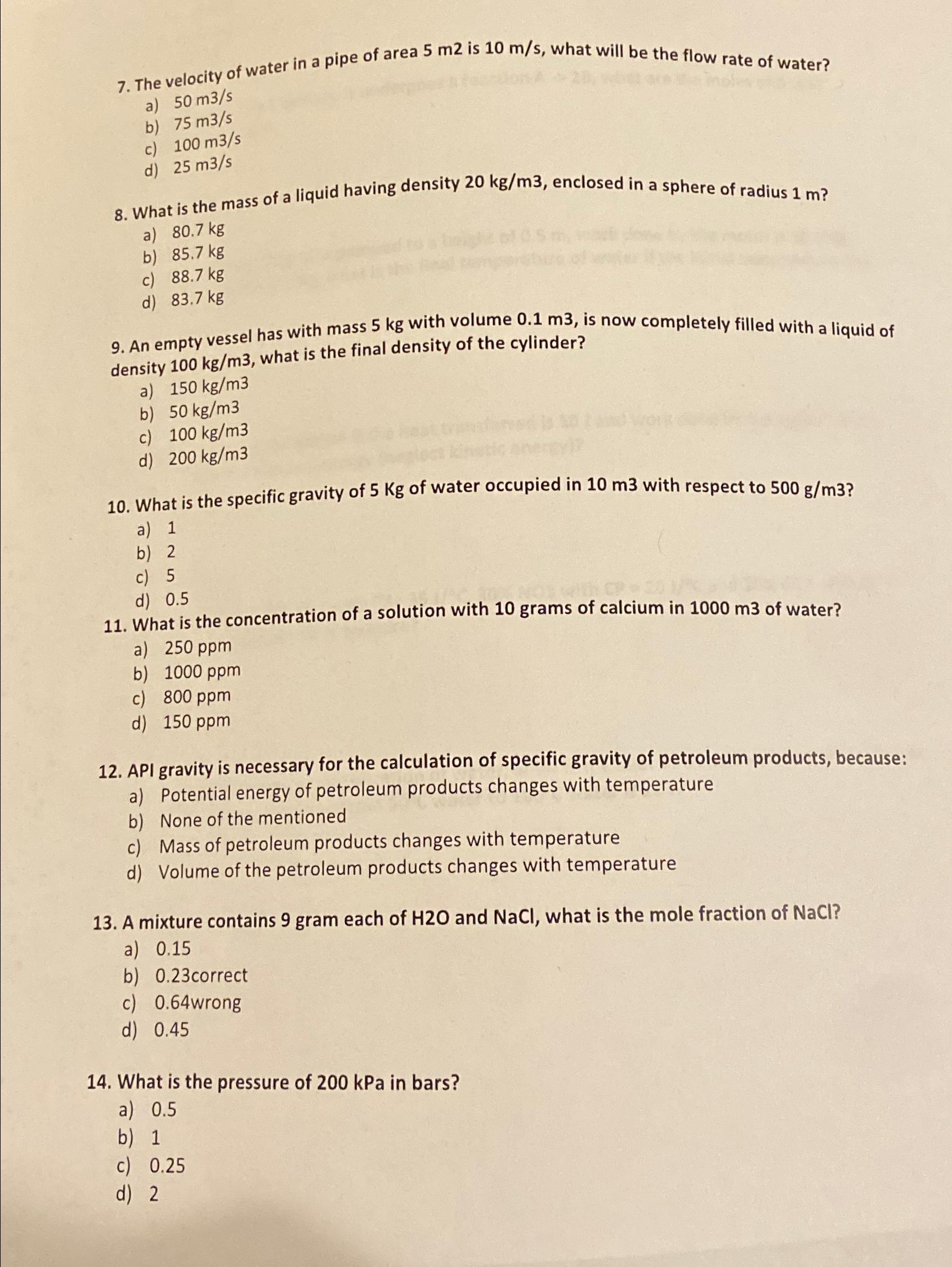 Solved The velocity of water in a pipe of area 5m2 is | Chegg.com