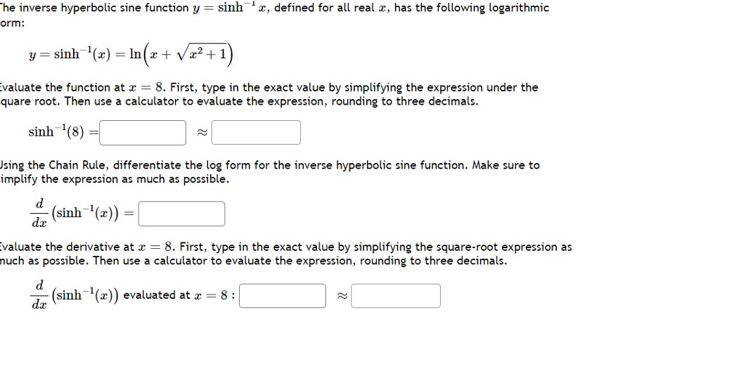 Solved The inverse hyperbolic sine function y=sinh-1x, | Chegg.com