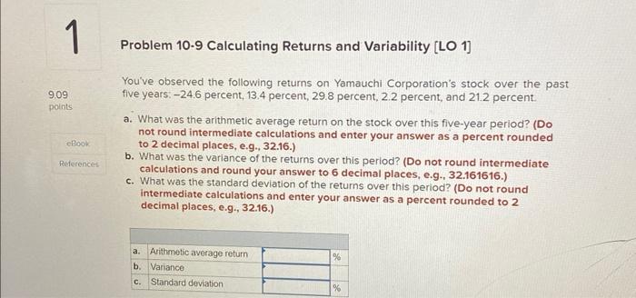 Solved Problem 10-9 Calculating Returns and Variability [LO | Chegg.com