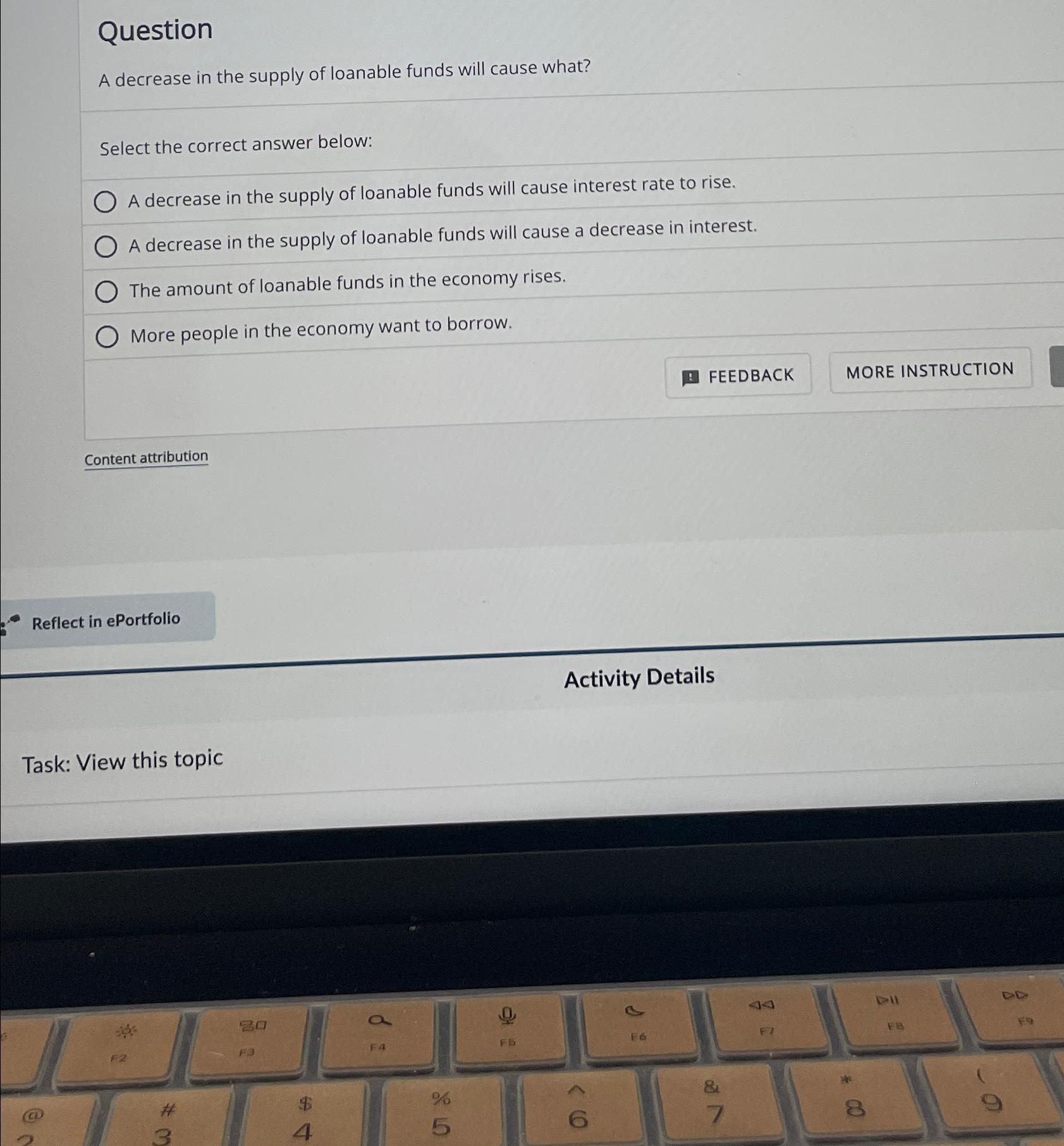 Solved QuestionA decrease in the supply of loanable funds | Chegg.com