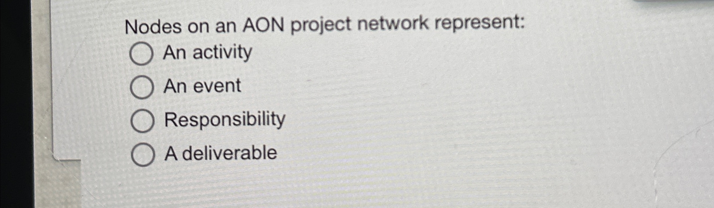 Solved Nodes on an AON project network represent:An | Chegg.com
