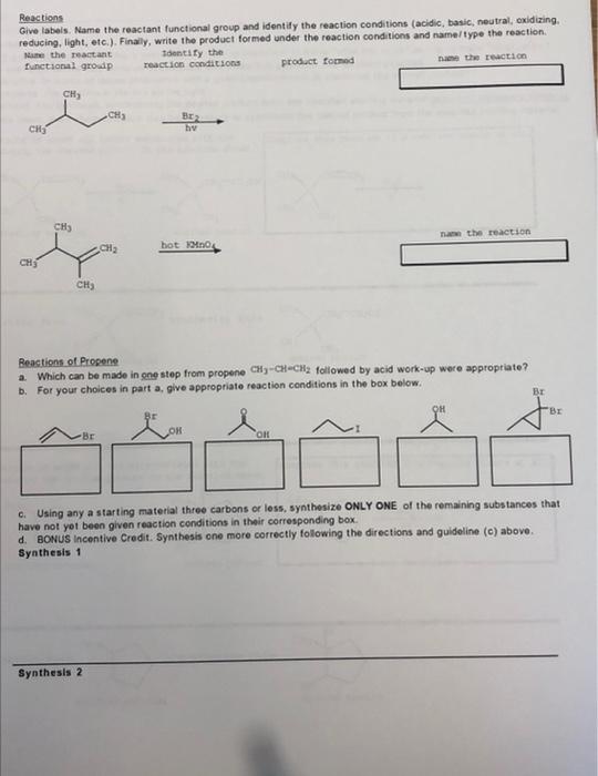 Solved Reactions Give labels. Name the reactant functional | Chegg.com