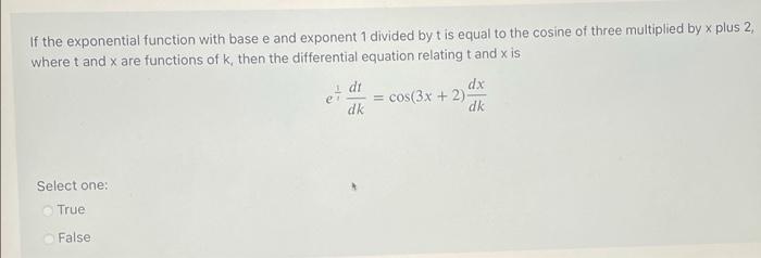 Solved If the exponential function with base e and exponent | Chegg.com
