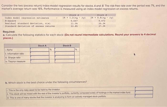 Solved Consider the two (excess return) index-model | Chegg.com