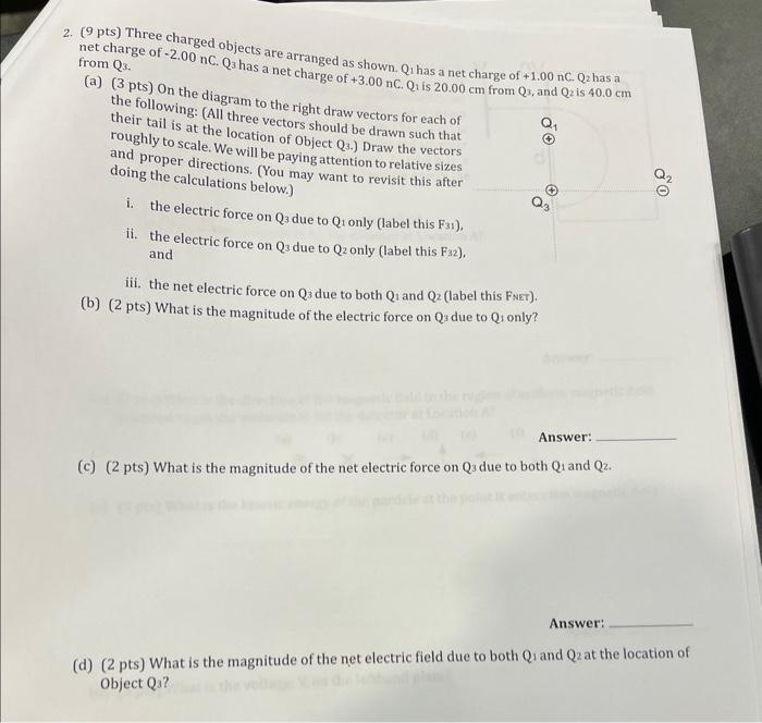 Solved 2. (9 pts) Three charged objects are arranged as | Chegg.com