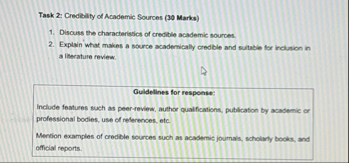 [Solved]: Task 2: Credibility of Academic Sources ( 30 Marks