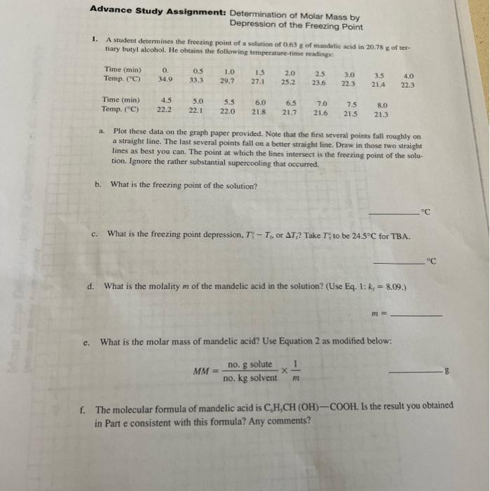 Solved Advance Study Assignment: Determination of Molar Mass | Chegg.com