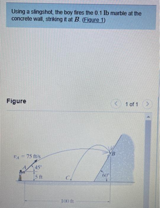 Solved Using a slingshot, the boy fires the 0.1 lb marble at | Chegg.com