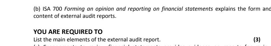 Solved (b) ISA 700 Forming an opinion and reporting on | Chegg.com