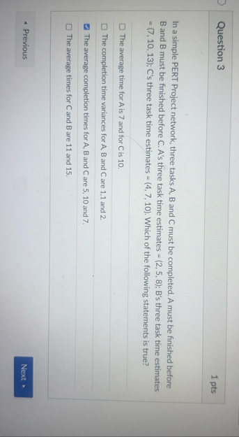 Solved Question 31 ﻿ptsIn a simple PERT Project network, | Chegg.com