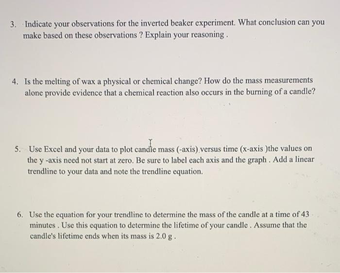 3. Indicate your observations for the inverted beaker | Chegg.com
