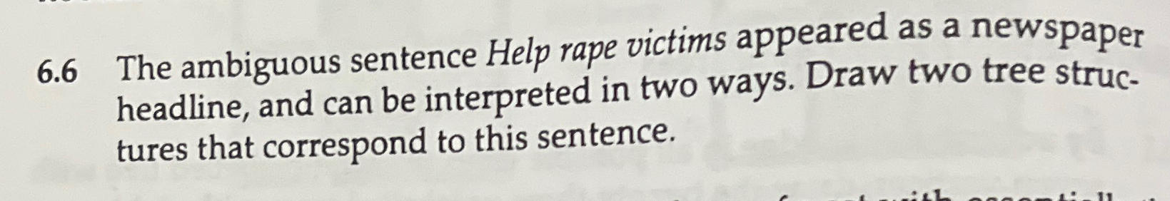 Solved 6.6 ﻿The ambiguous sentence Help rape victims | Chegg.com