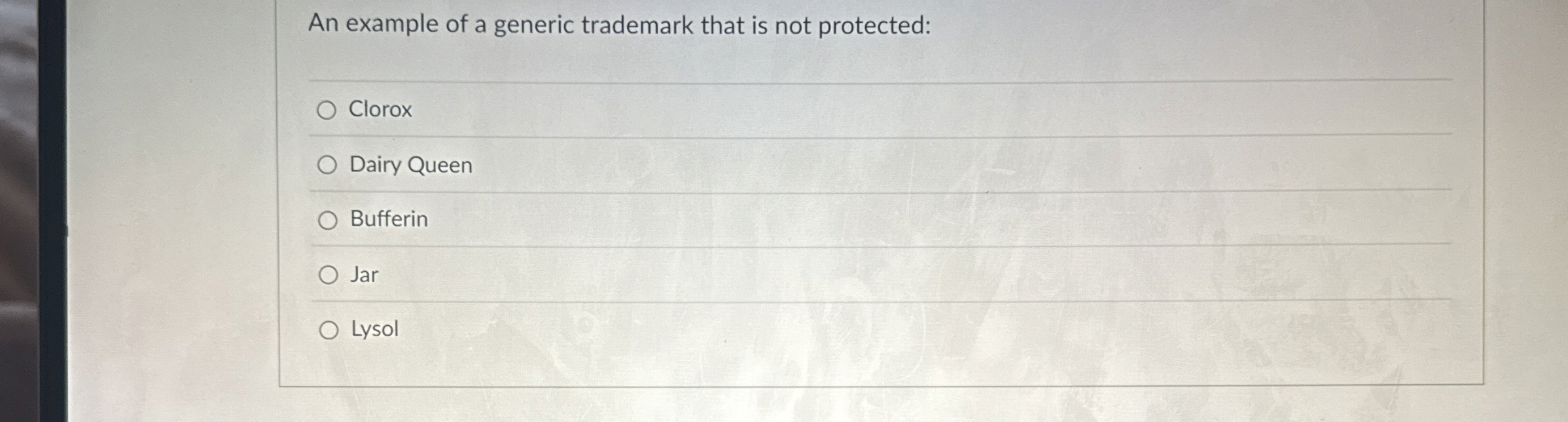 Solved An example of a generic trademark that is not | Chegg.com