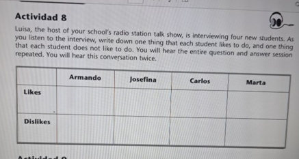 Actividad 8Luisa, the host of your school's radio | Chegg.com