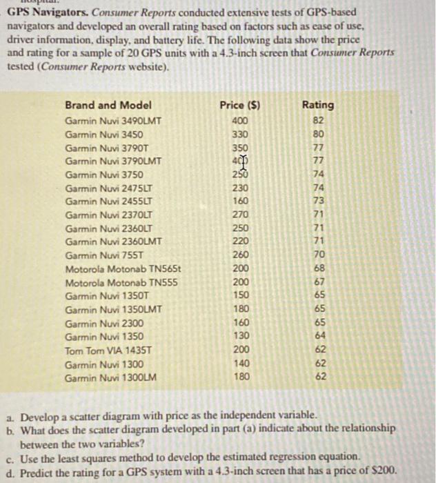 Solved GPS Navigators. Consumer Reports conducted extensive | Chegg.com