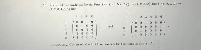 Solved 16. The incidence matrices for the functions | Chegg.com