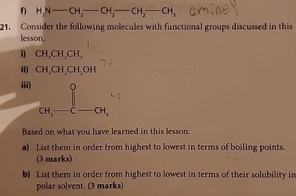 Solved f)21. ﻿Consider the following molecules with | Chegg.com