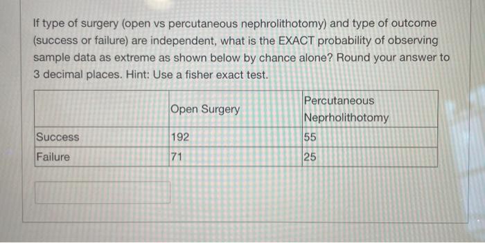 Solved If type of surgery (open vs percutaneous | Chegg.com