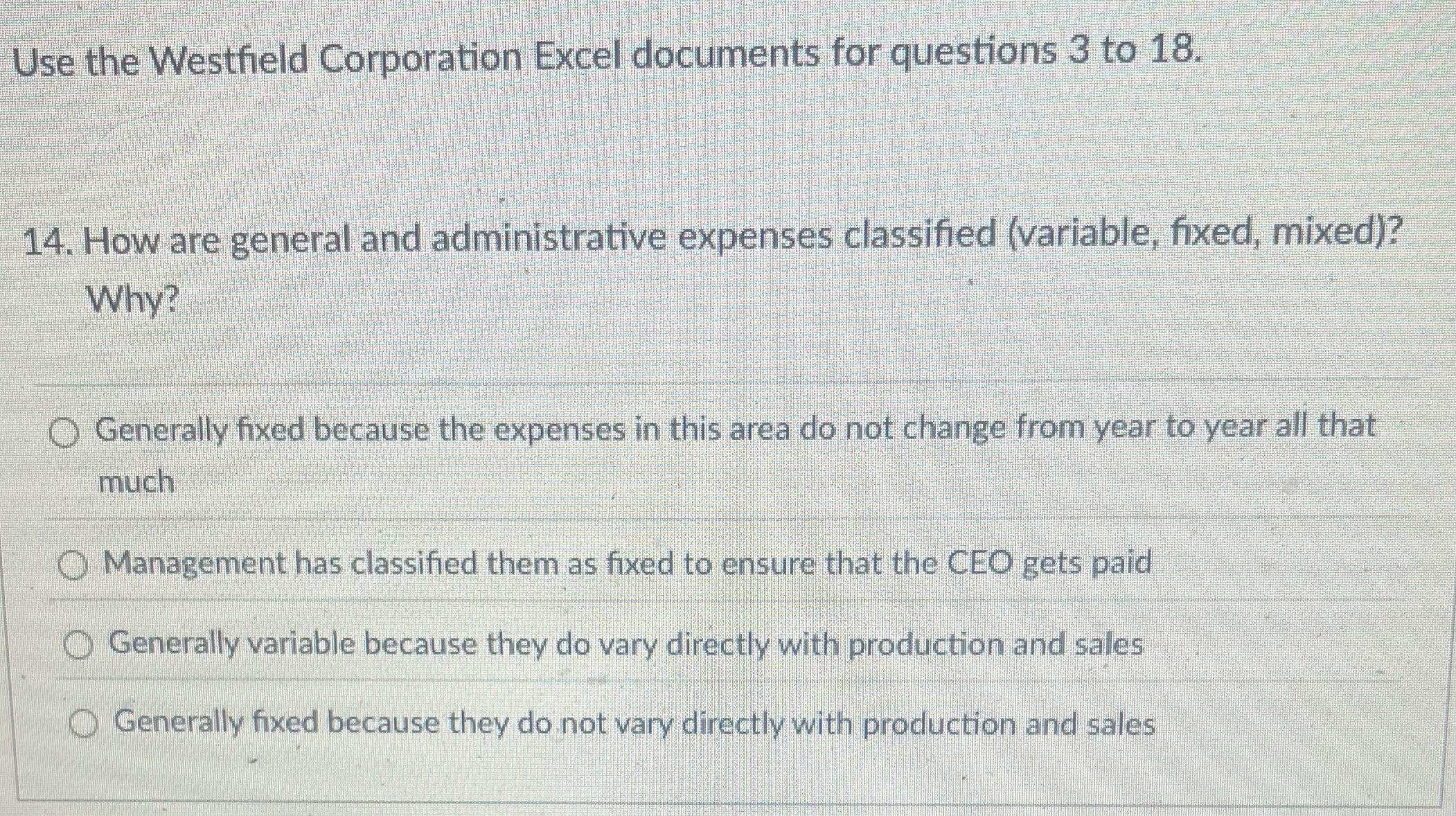 Solved Use the Westfield Corporation Excel documents for | Chegg.com