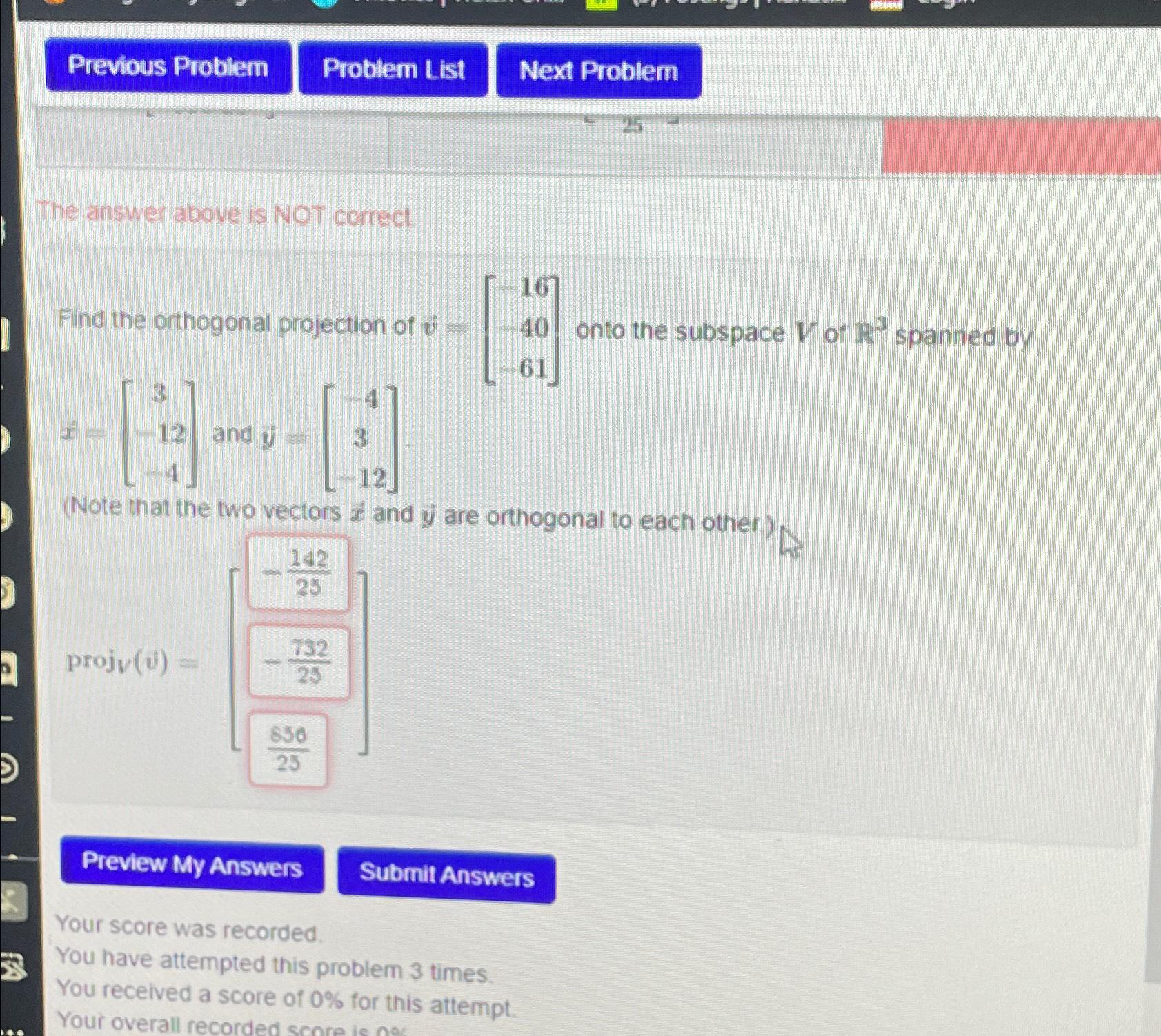 Solved The answer above is NOT correctFind the orthogonal | Chegg.com