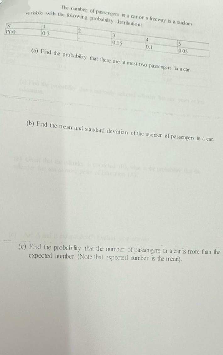 Solved The number of passengers in a car on a frecway is a | Chegg.com