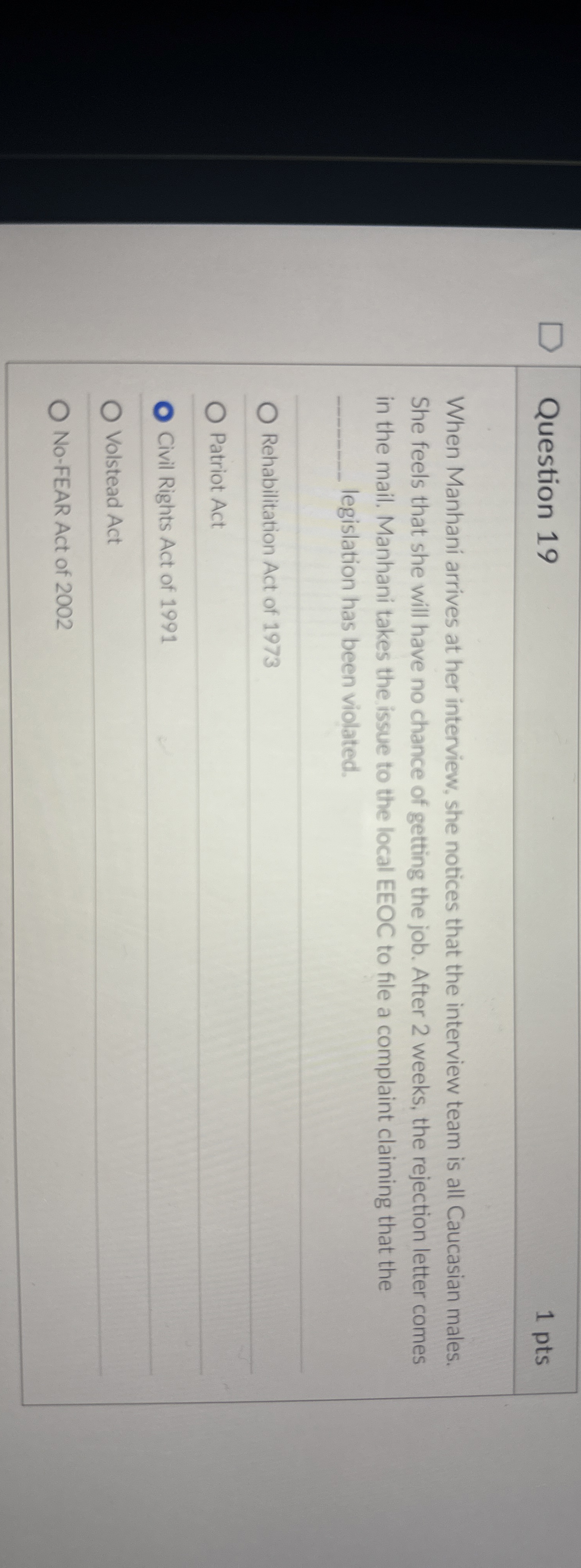 Solved Question 191 ﻿ptsWhen Manhani arrives at her | Chegg.com
