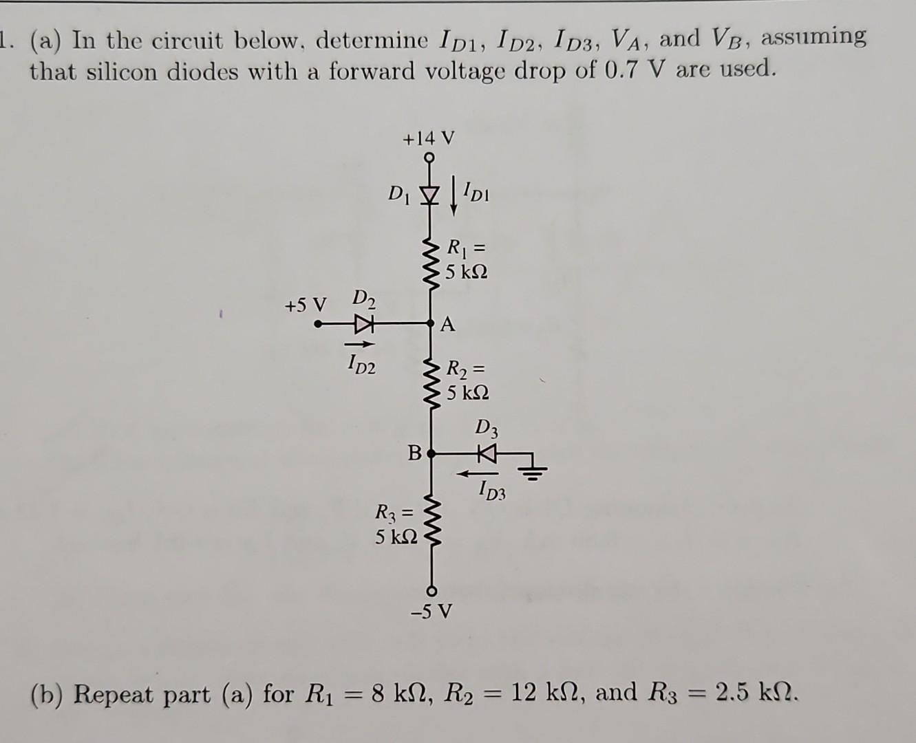 Solved (a) In the circuit below, determine ID1,ID2,ID3,VA, | Chegg.com