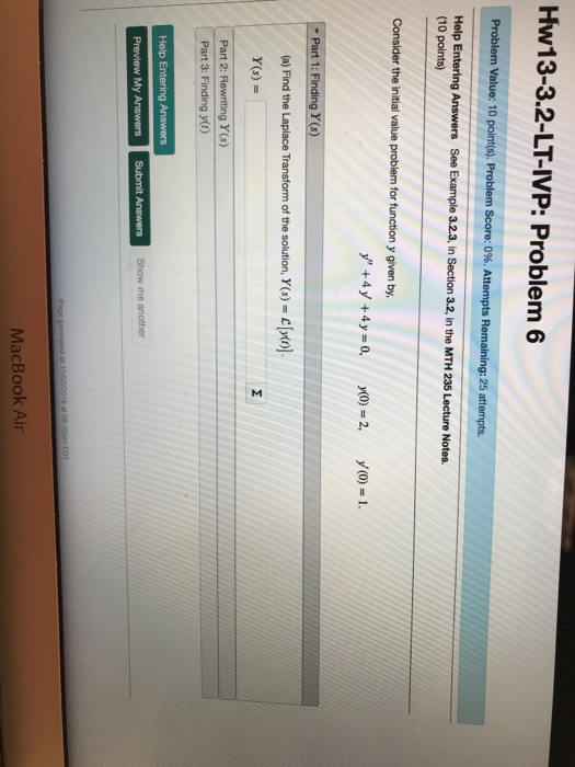 Solved Hw13-3.2-LT-IVP: Problem 6 Problem Value: 10 | Chegg.com