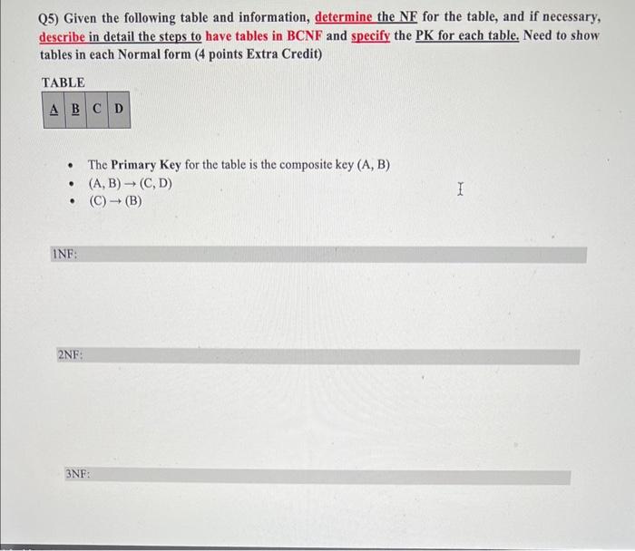 Solved Q5) Given the following table and information, | Chegg.com
