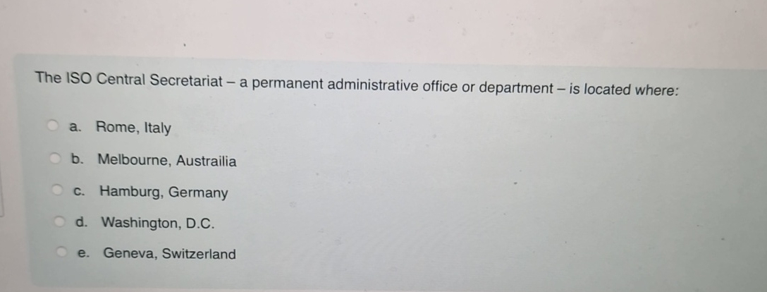 Solved The ISO Central Secretariat - ﻿a permanent | Chegg.com