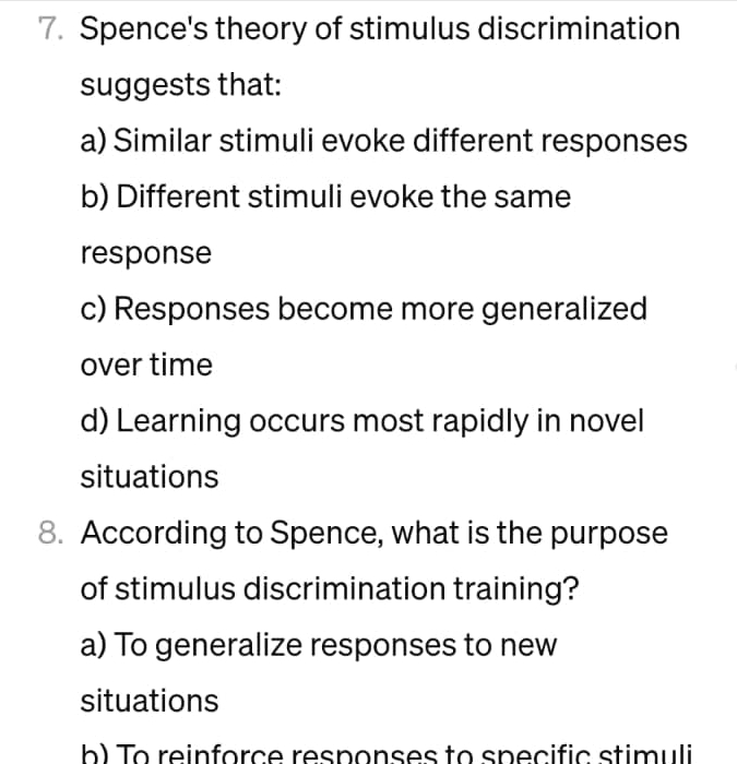 Spence's theory of stimulus discrimination suggests | Chegg.com