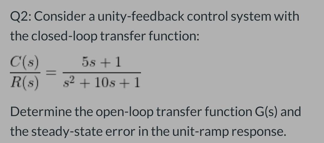Solved Q2: Consider a unity-feedback control system with the | Chegg.com