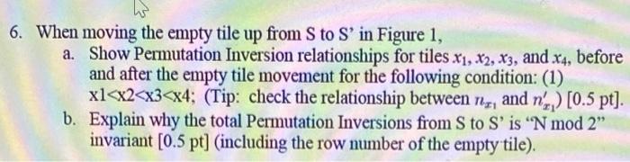 Solved 6. When moving the empty tile up from S to S' in | Chegg.com