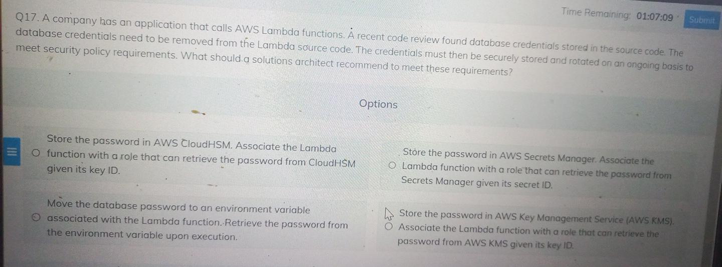 Solved Q17. ﻿A company has an application that calls AWS | Chegg.com