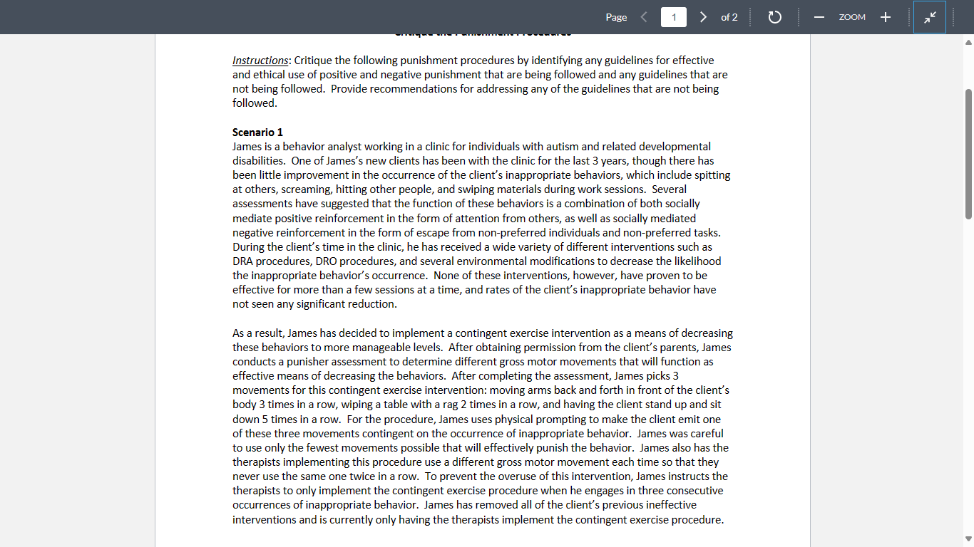 Solved critique the use of the punishment procedure being | Chegg.com