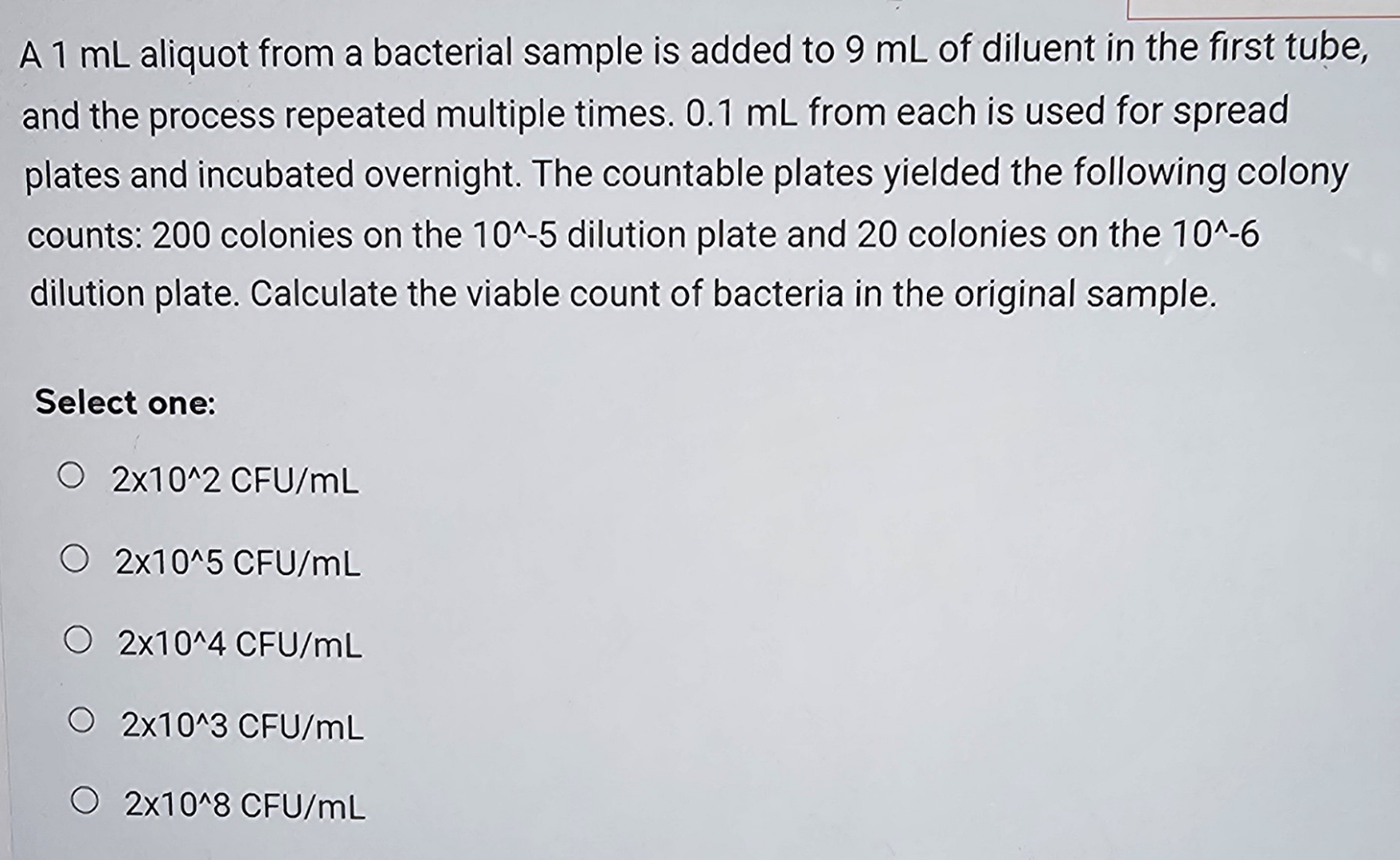 Solved A 1mL ﻿aliquot from a bacterial sample is added to | Chegg.com